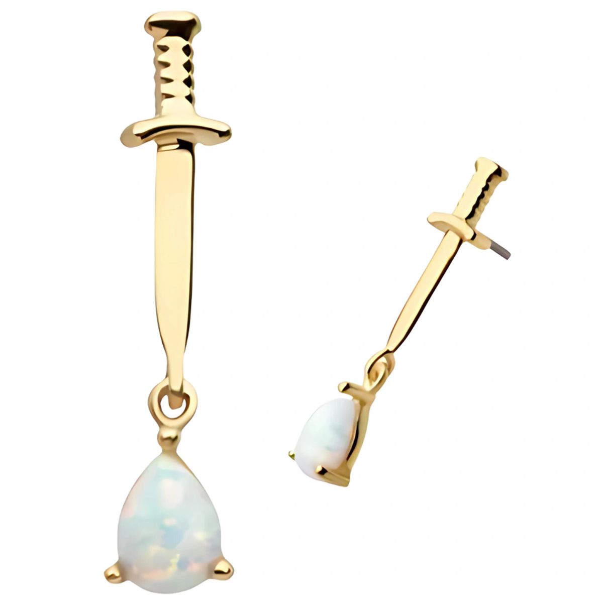 14K Gold "Dagger" w/ White Opal Dangle Threadless Top